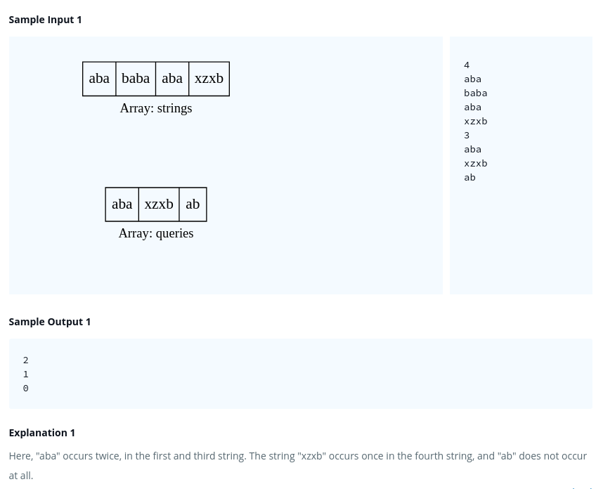 HackerRank Sparse Arrays Solution Daniel Mendoza